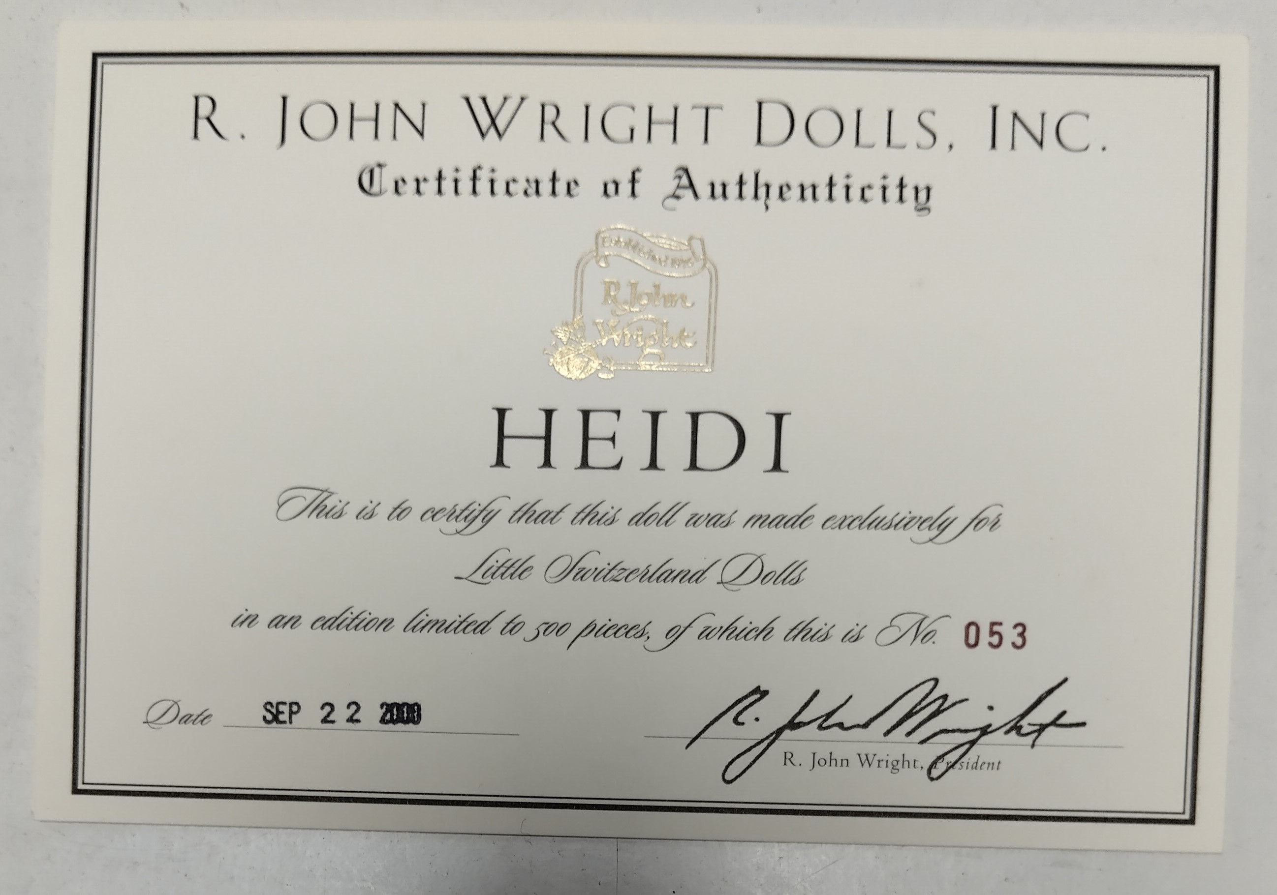 Lot 63 - R. JOHN WRIGHT HEIDI LIMITED EDITION FELT